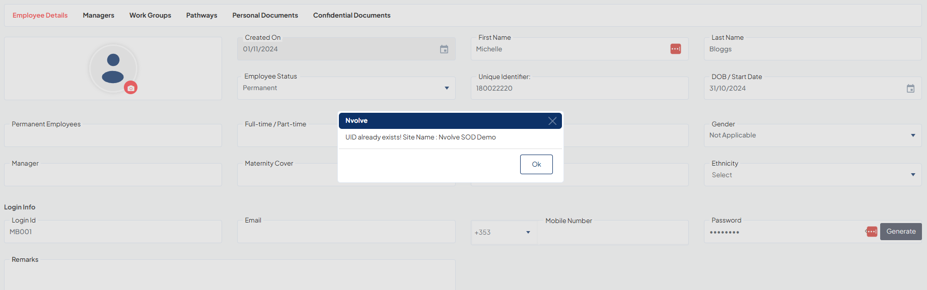 Employee/UID/Login already exists
