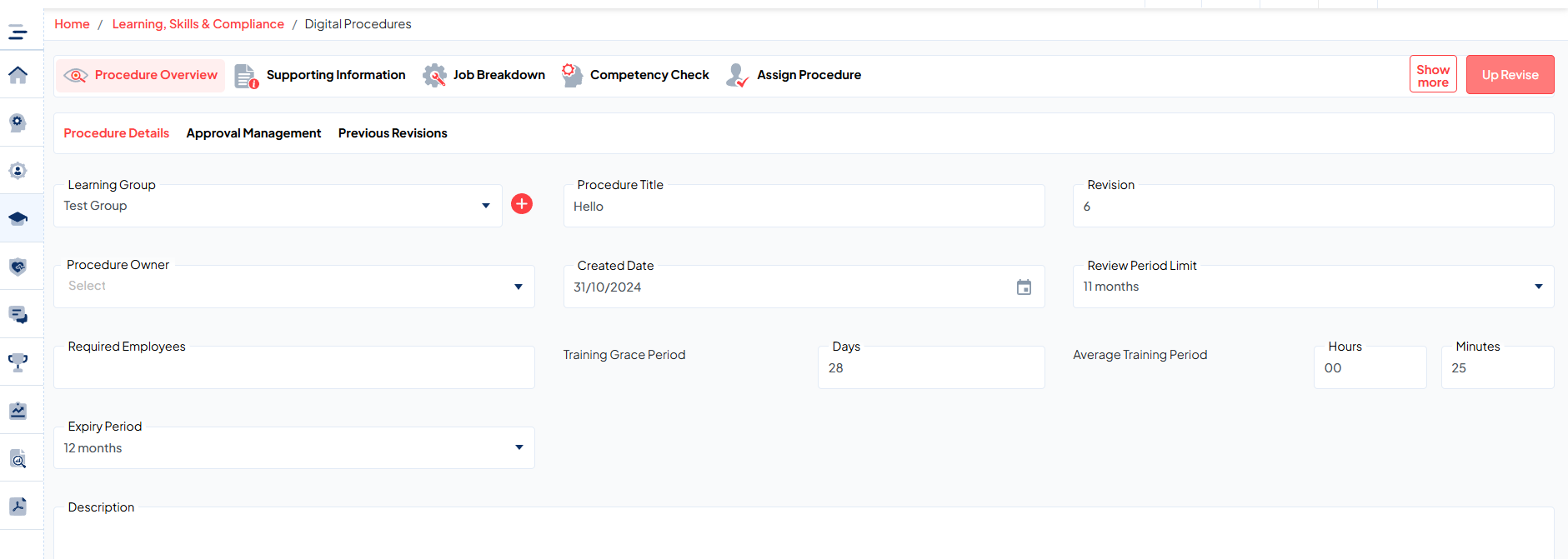 How to Up Revise a procedure?